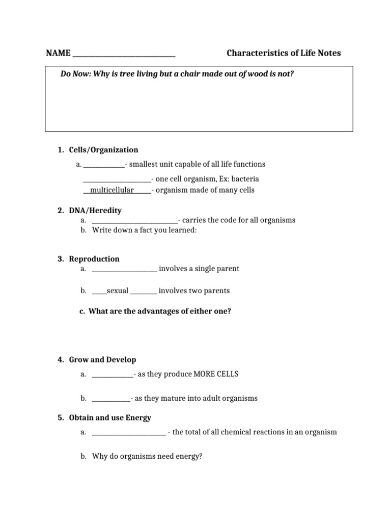 Characteristics of Life Overview | PDF