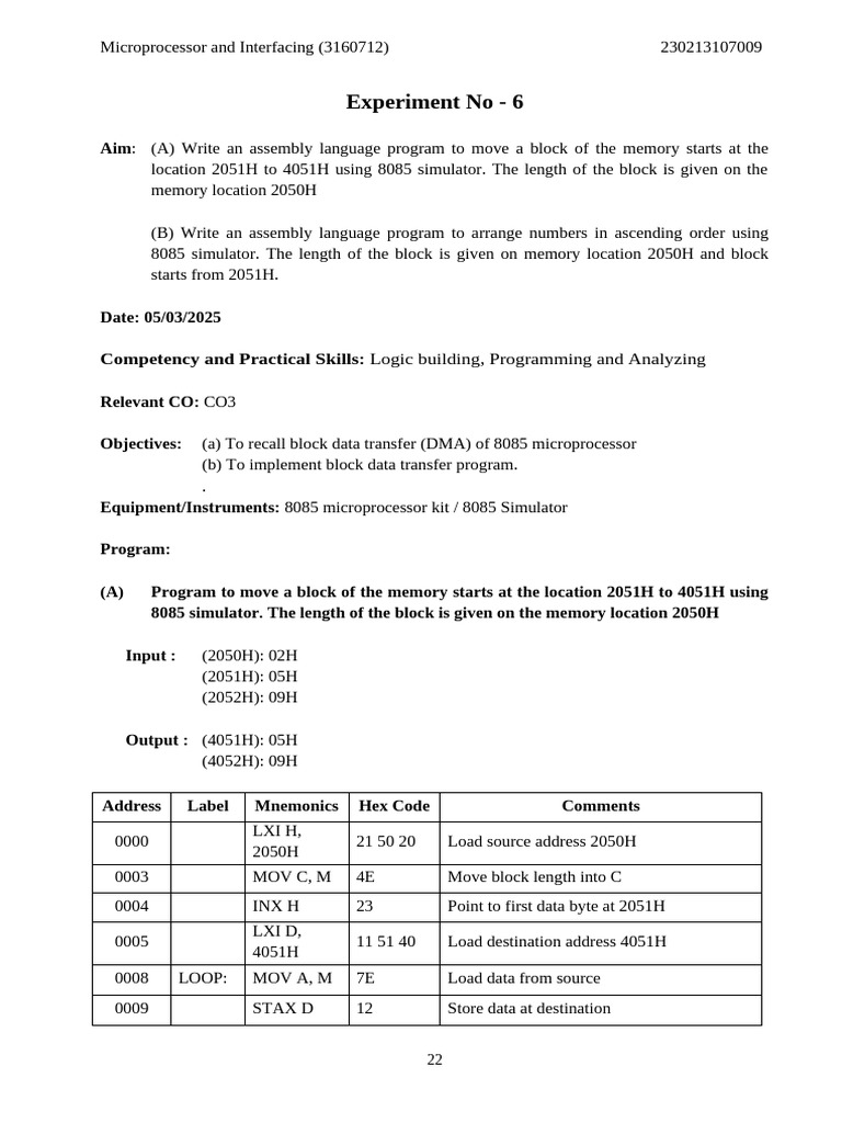 3160712 MPI Lab Manual 6 | PDF | Assembly Language | Digital Electronics
