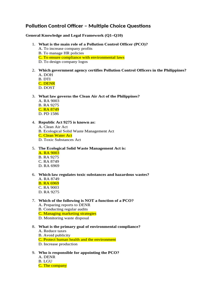 PCO Exam Review: Key Questions & Answers | PDF | Waste | Municipal ...