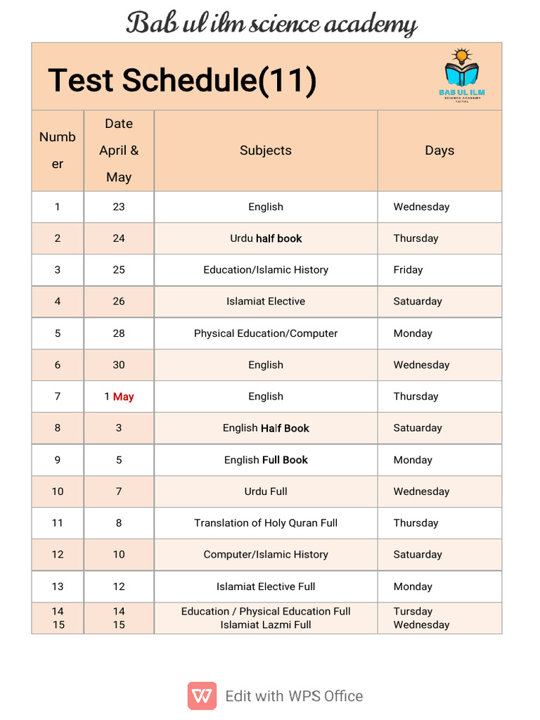 Test Simple Study Schedule-WPS Office | PDF