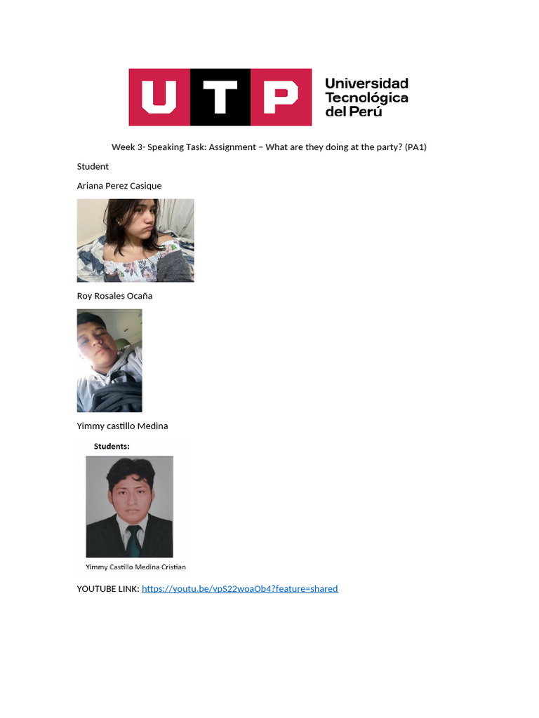 Speaking Task Assignment – What Are They Doing at the Party (PA1) | PDF