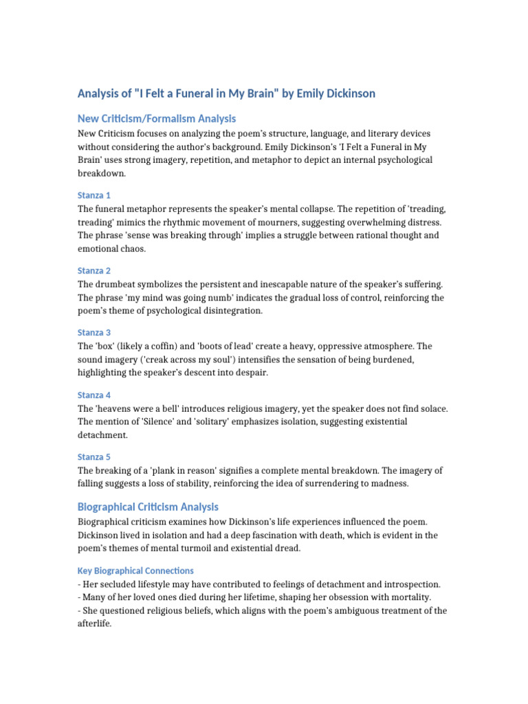 I Felt A Funeral Full Analysis | PDF | Mental Disorder | Gender Studies