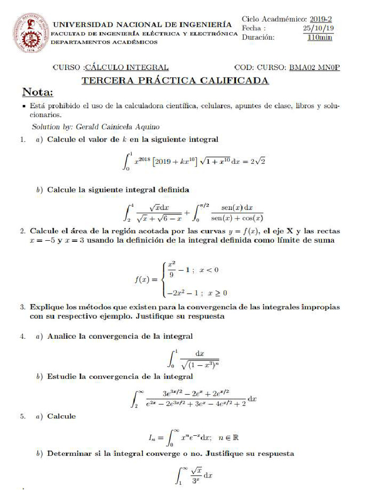 Calculo Integral-PC3-2019-2 | PDF