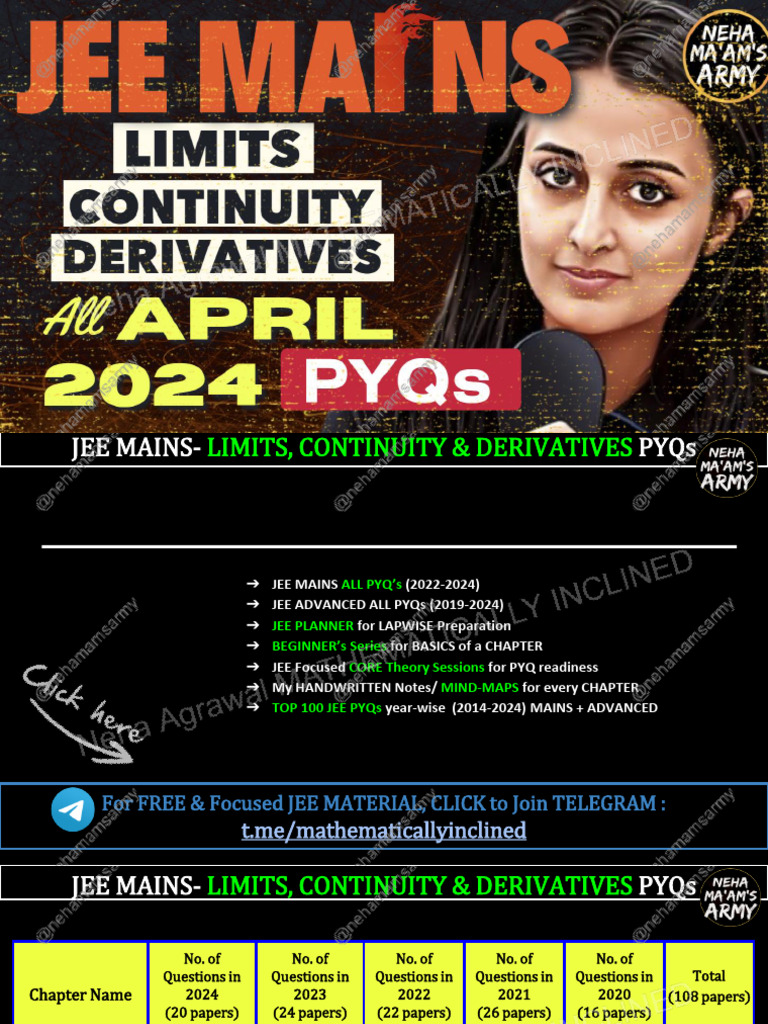 LCD JEE April 2024 ALL PYQs Handwritten Solutions | PDF | Continuous Function | Derivative