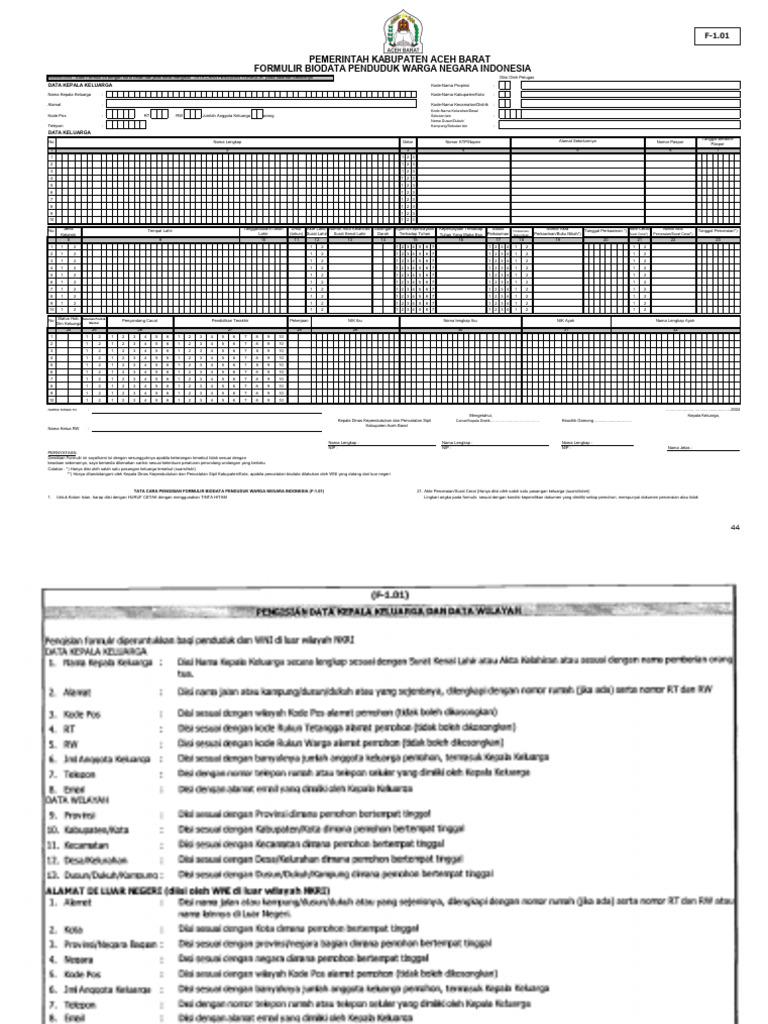 Formulir F1 01 Biodata Penduduk WNI | PDF