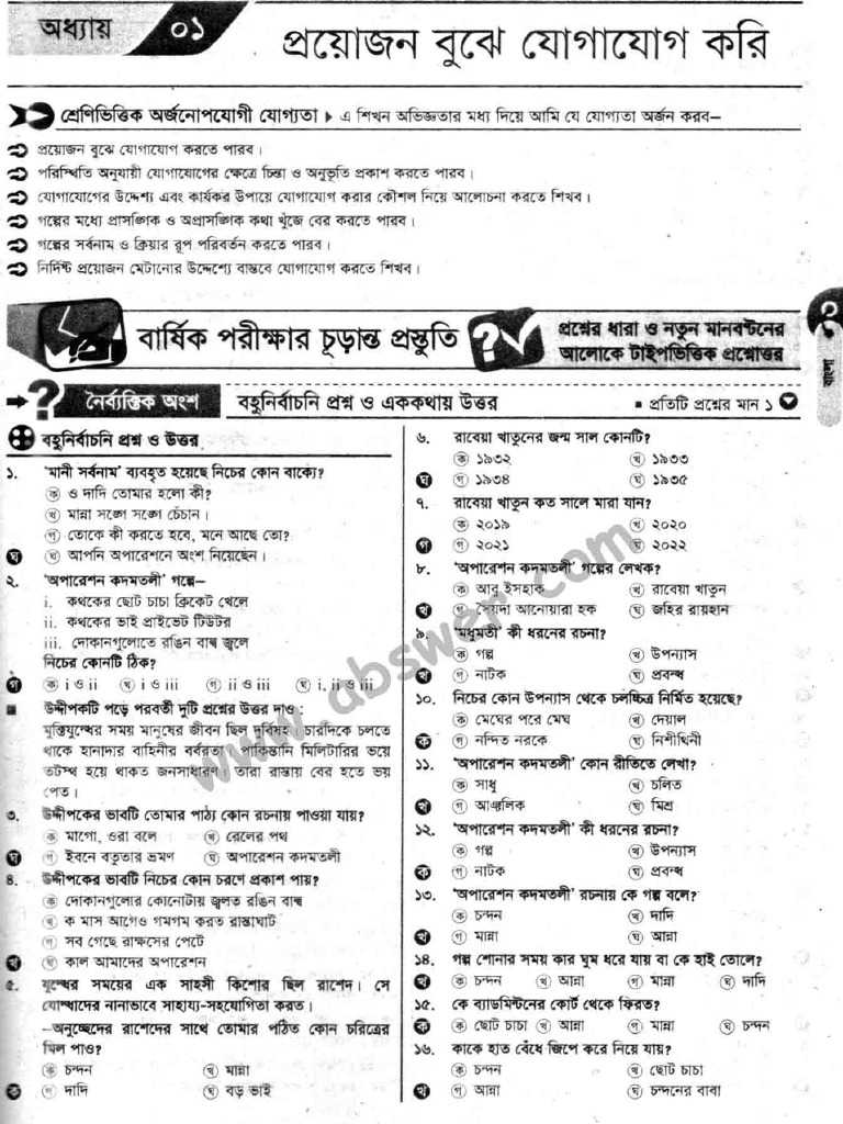 Chapter 1 - Class 8 Bangla | PDF