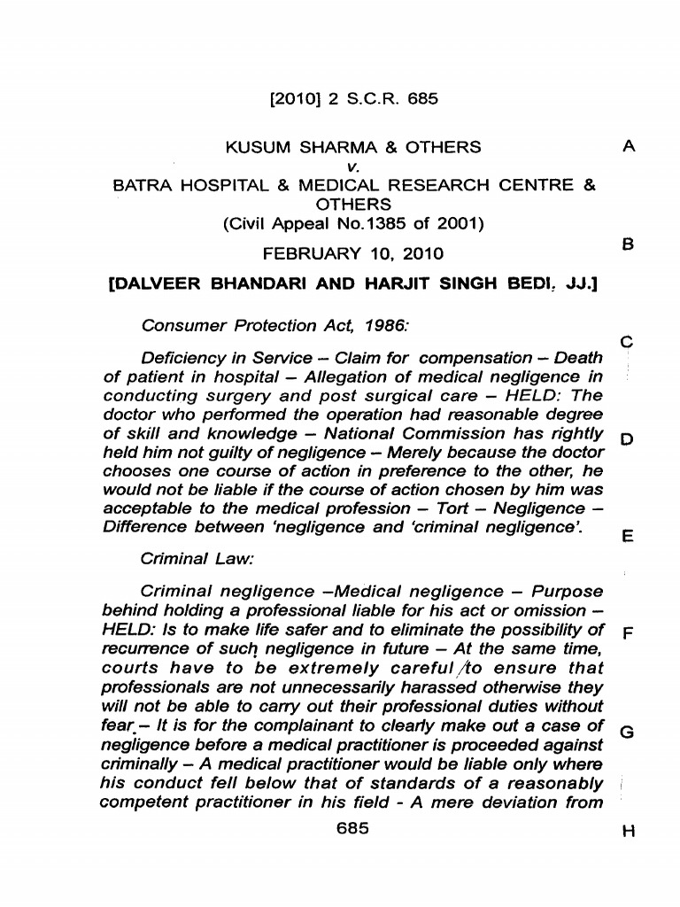 Kusum Batra Hospital Case 1,2,3,25,27,39,40,43,44 | PDF | Negligence ...