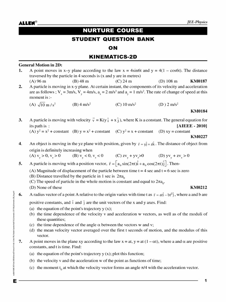 SQB (Kinematics-2D) Eng | PDF