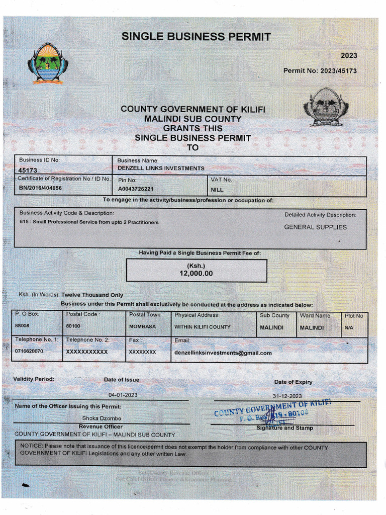 Denzel Business Permit 2023 | PDF