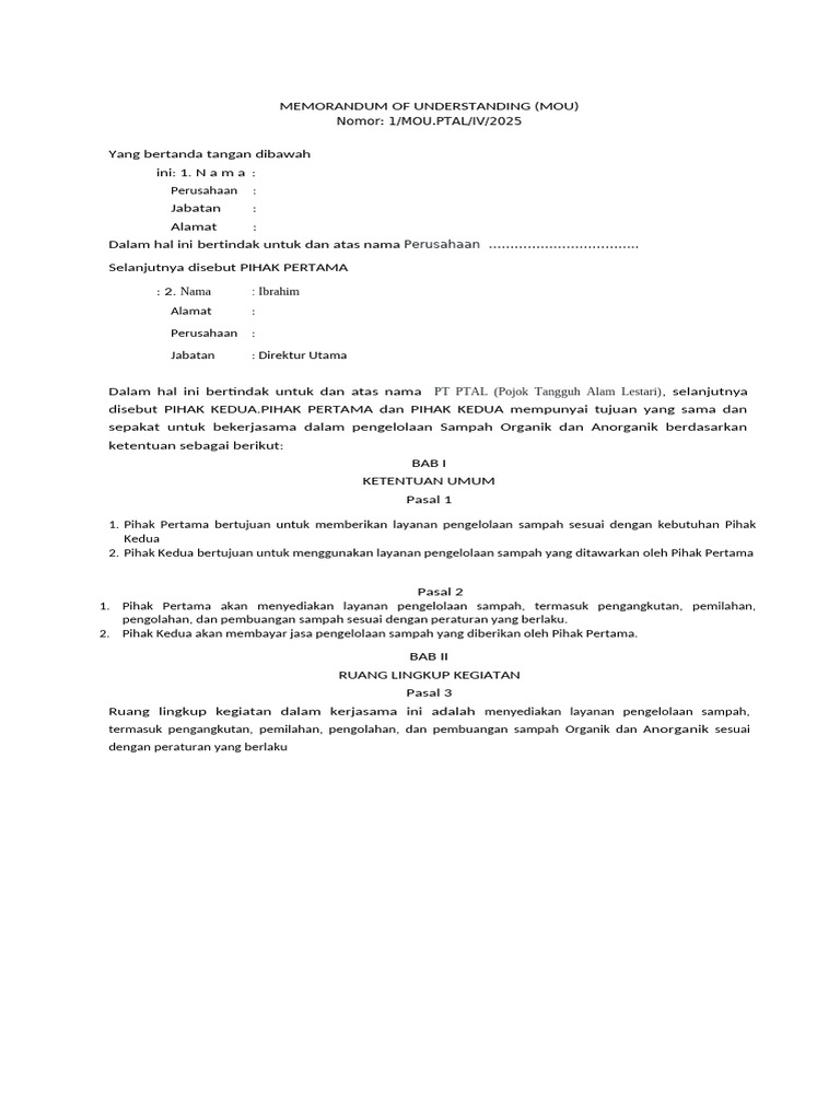 MOU Pengelolaan Sampah Sekolah | PDF