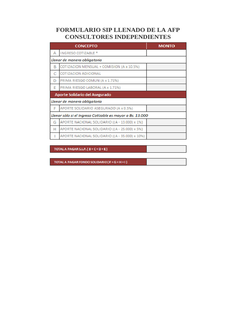 FORMULARIO SIP LLENADO DE LA AFP | PDF
