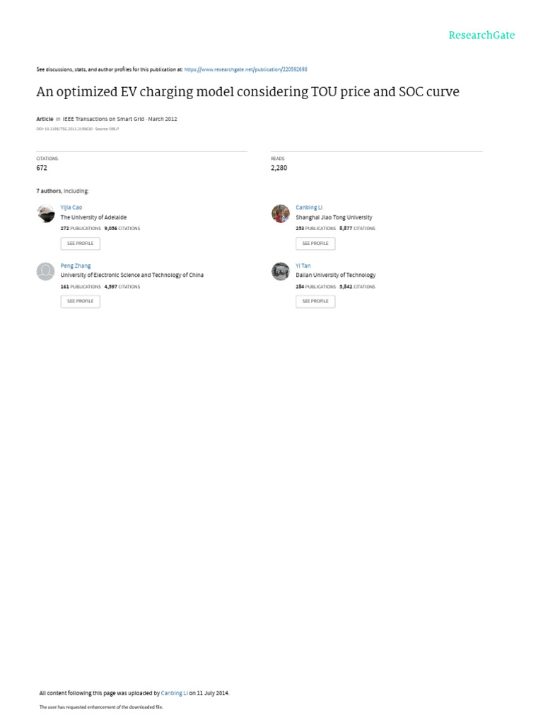 An Optimized EV Charging Model Considering TOU Pri | PDF | Plug In ...