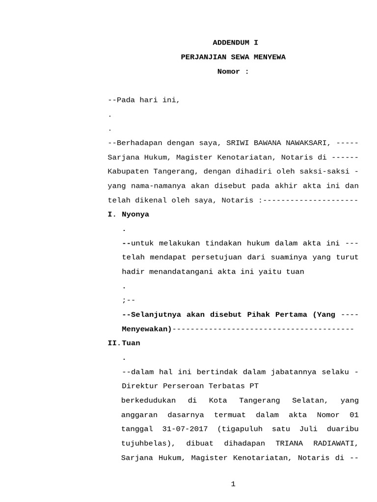 Draf Addendum Sewa Menyewa | PDF