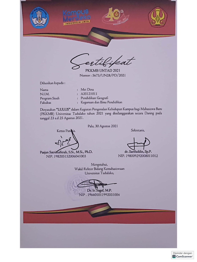 Sertifikat PKKMB Mei Dina | PDF