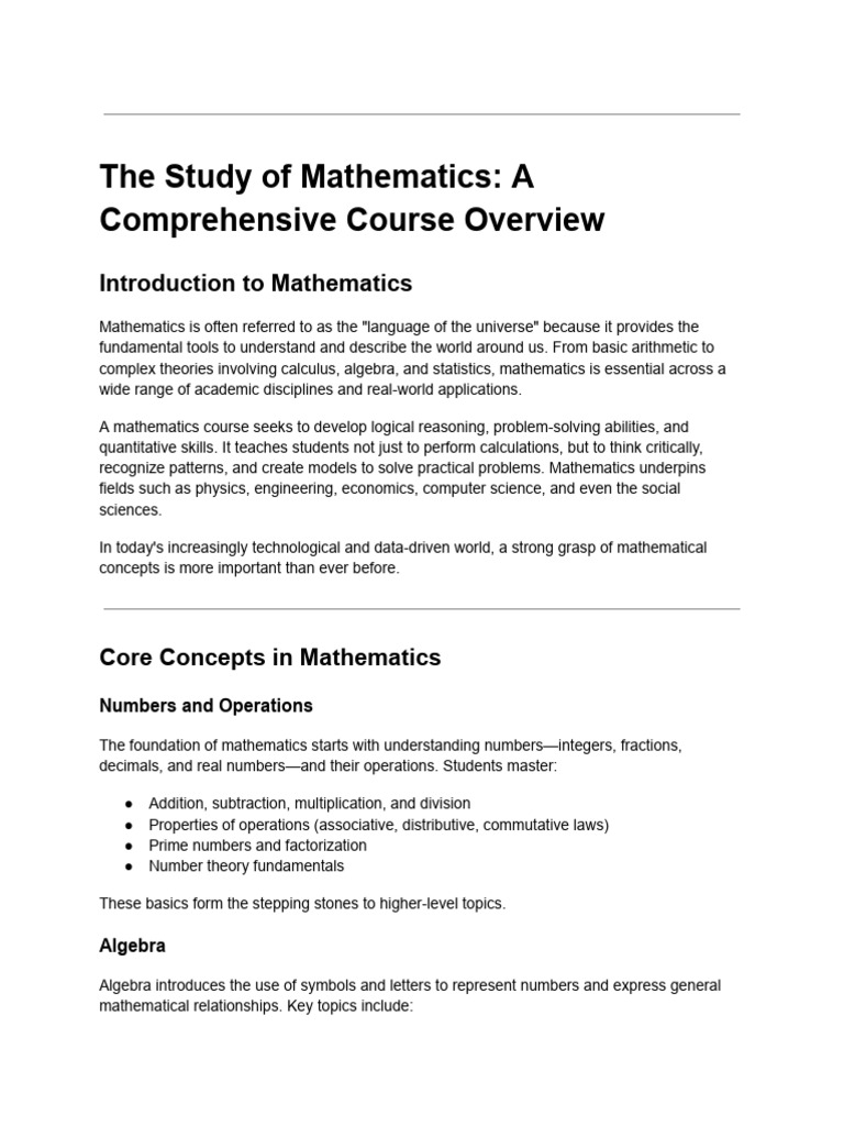 Comprehensive Mathematics Course Overview | PDF | Mathematics | Algebra