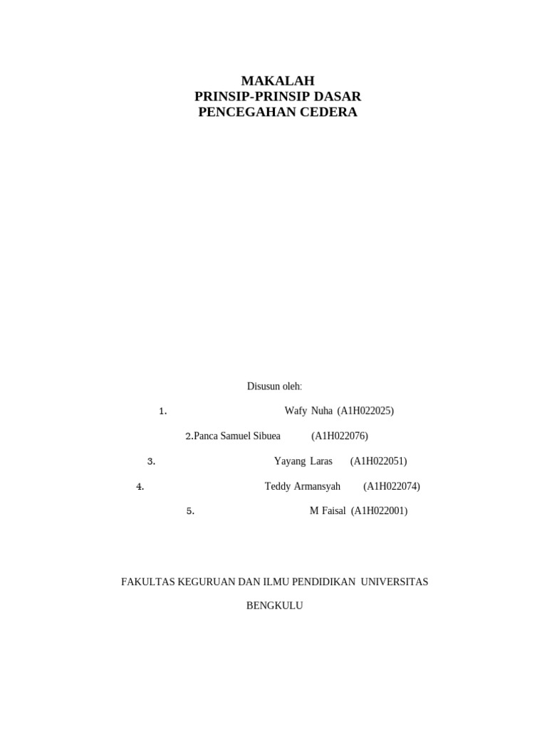 Prinsip Dasar Pencegahan Cedera | PDF