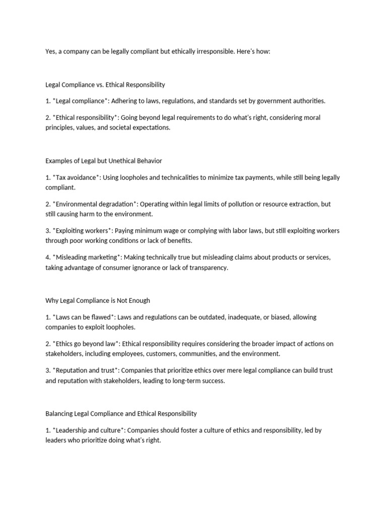 Legal vs. Ethical Business Practices | PDF