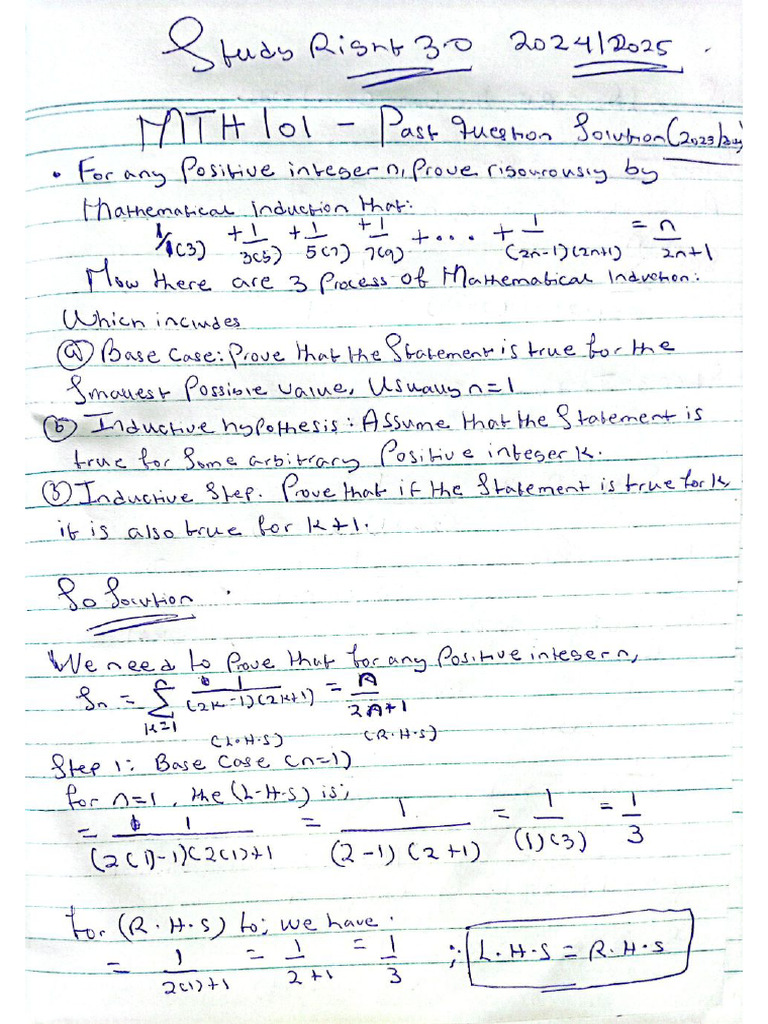 MTH 101. Past Question Solution (20232024) | PDF