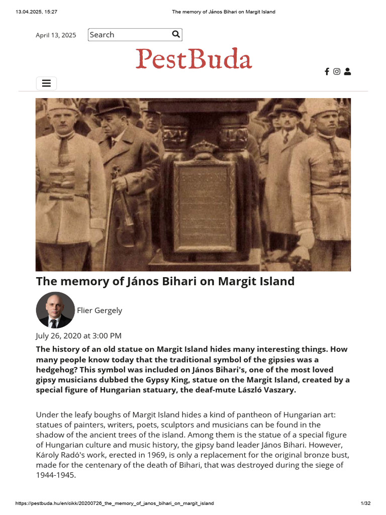 The memory of János Bihari on Margit Island | PDF | Budapest