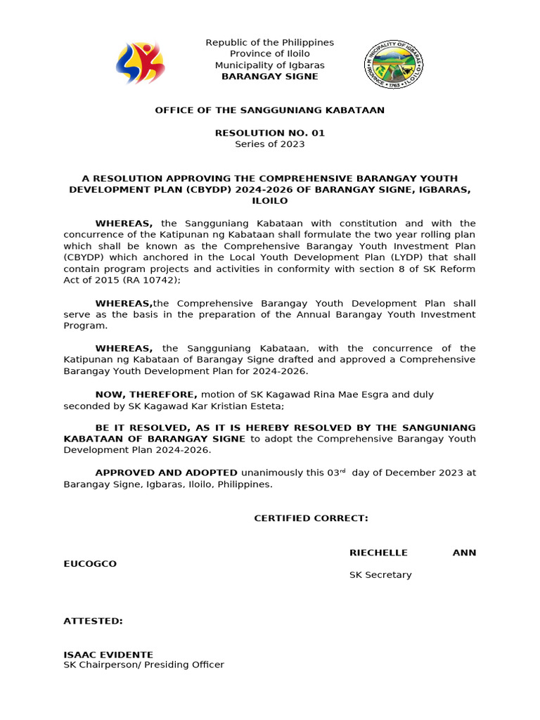 9-SK-Resolution-Approving-CBYDP-2024-2026-SIGNE | PDF