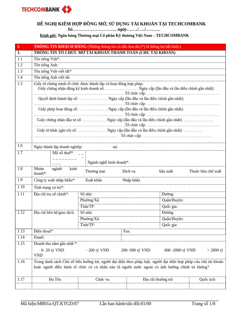 Giay de Nghi Mo Tai Khoan Cua Doanh Nghiep | PDF