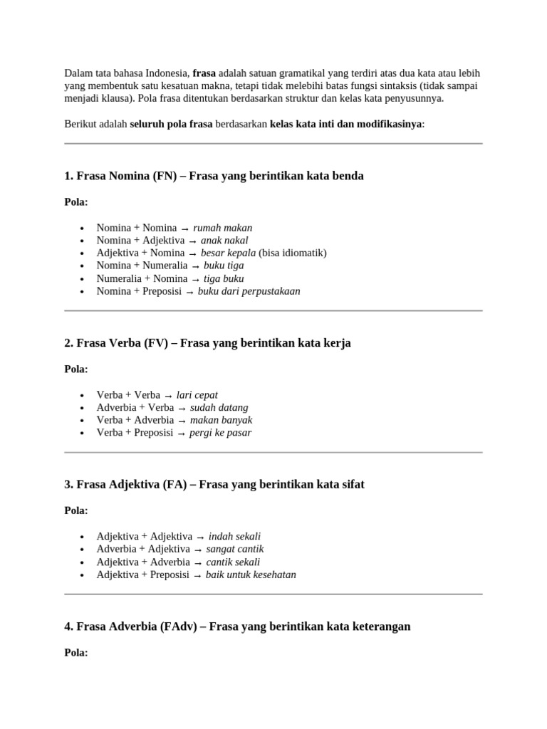 Pola Frasa dalam Tata Bahasa Indonesia | PDF