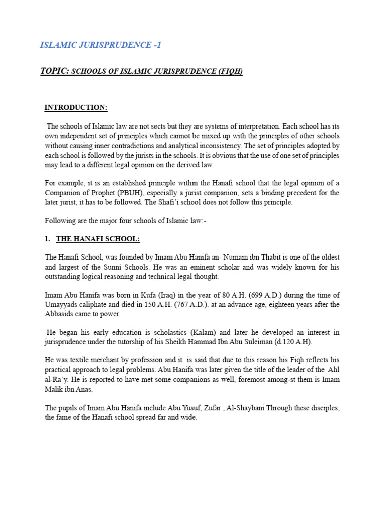Schools of Islamic Jurisprudence (FIQH) | PDF | Sunni Islam | Jurisprudence