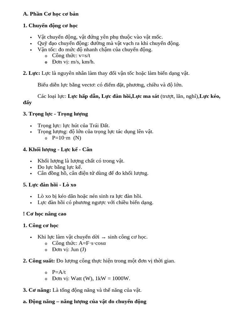 HỆ THỐNG KIẾN THỨC VẬT LÝ THCS | PDF