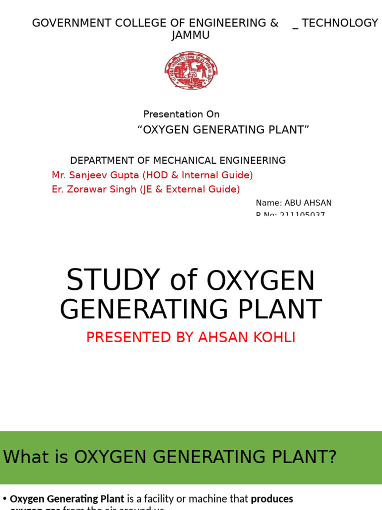 Oxygen Generating Plant Overview | PDF