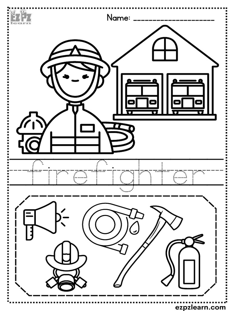 Firefighter Coloring Tracing Page | PDF