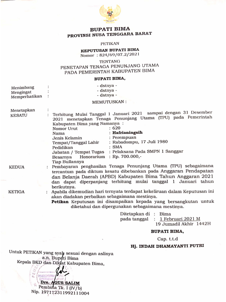 Share Sk Tpu 2021 Hafrianingsih | PDF