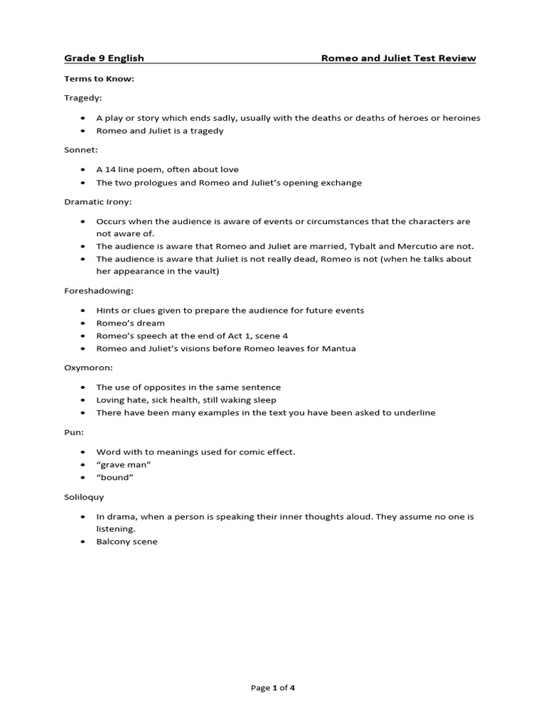 Romeo and Juliet Test Review 2016 (2974) | PDF | Characters In Romeo ...