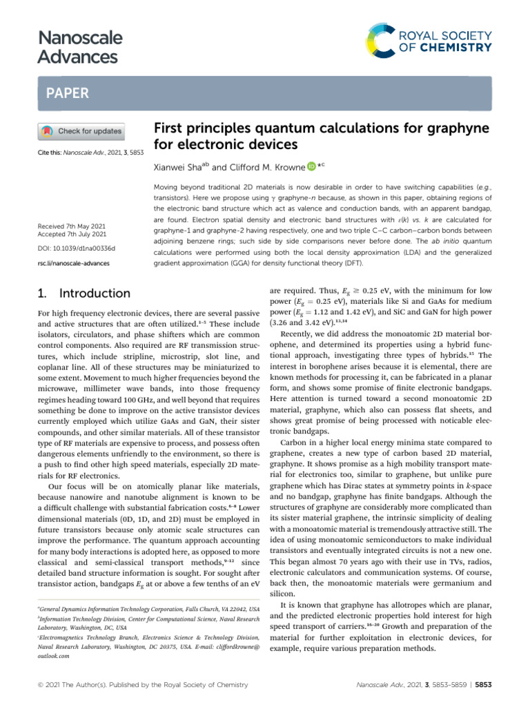 Quantum Calculations of Graphyne for Electronics | PDF | Graphene ...