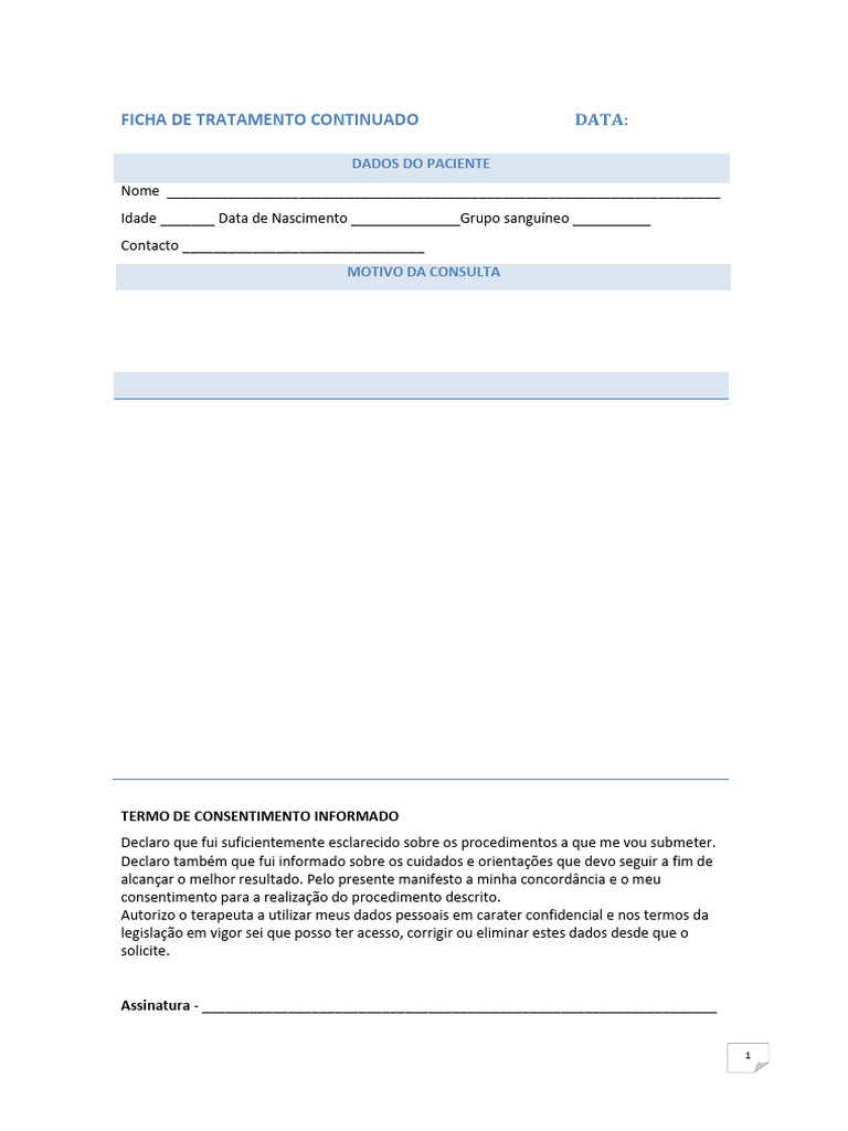 Ficha de Tratamento Continuado e Consentimento | PDF