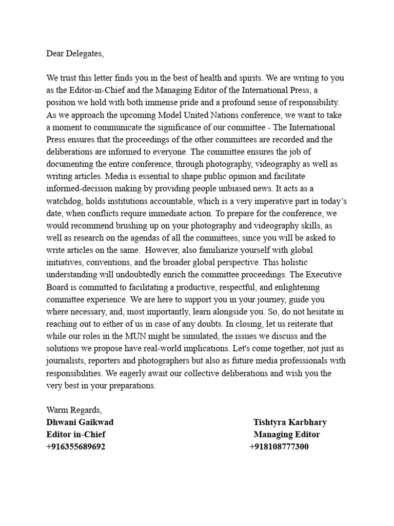 Letter to the Delegates - IP | PDF