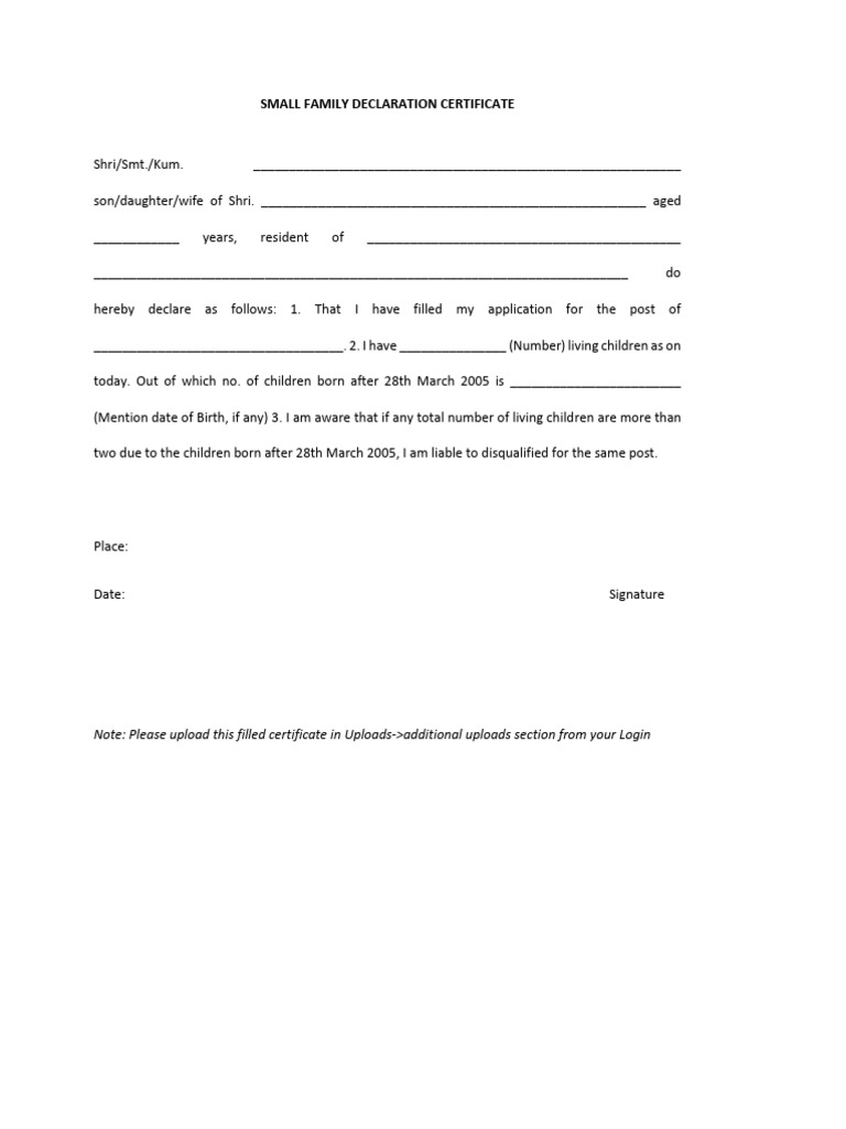 Small Family Certificate | PDF