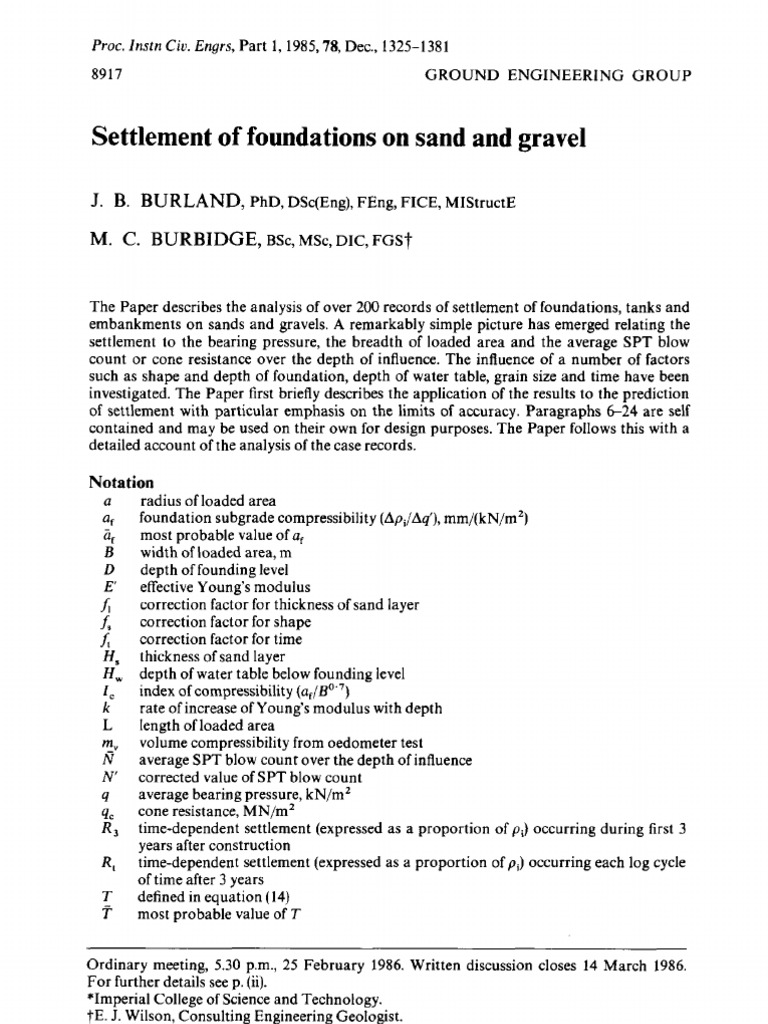 Settlement of Foundations Sand Gravel 1985 | PDF | Correlation And ...