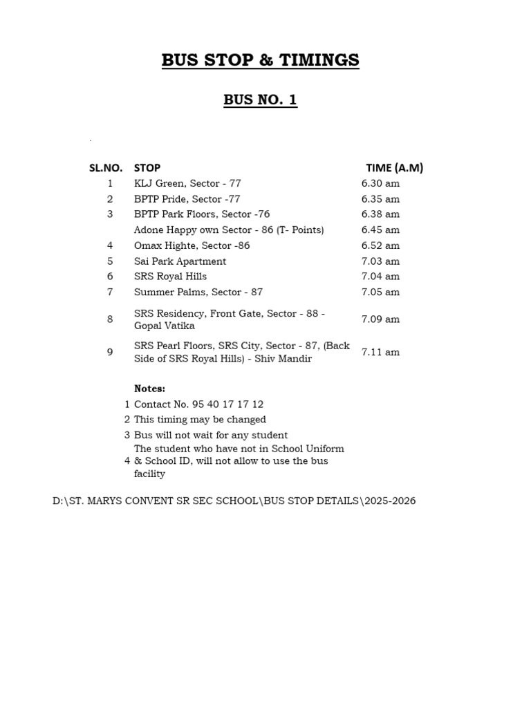 School Bus Timetable 2025-2026 | PDF