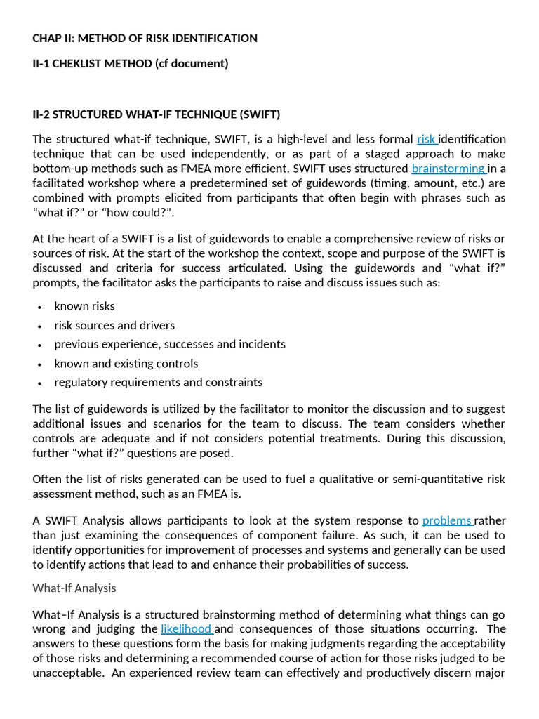SWIFT: Structured Risk Identification Method | PDF | Risk | Risk Assessment