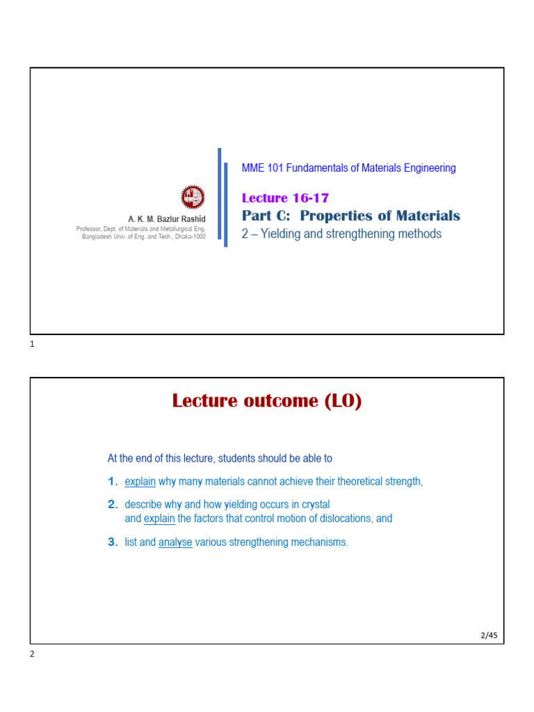 16-17 - Yielding & Strengthening Methods | PDF | Dislocation | Yield (Engineering)
