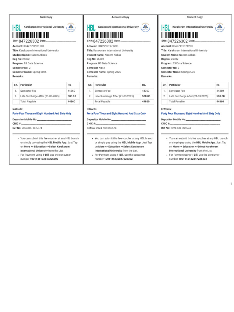 Fee Voucher - Naeem Abbas - KIU LMS | PDF | Fee | Pricing