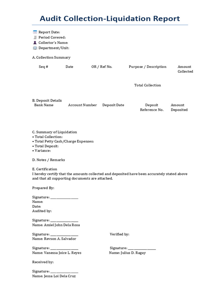 Collection Audit-Liquidation Report | PDF