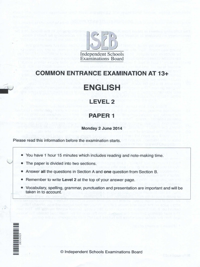 13 English Paper 1 Iseb June 2014 | PDF
