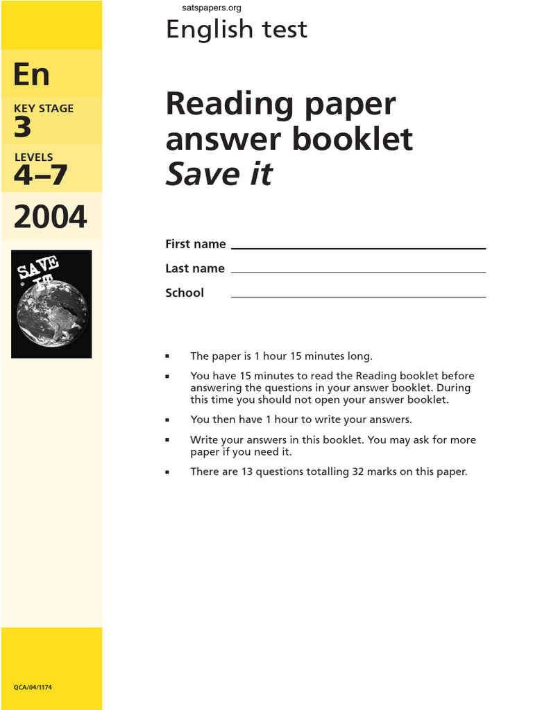 2004 KS3 - Save It Answer Booklet | PDF