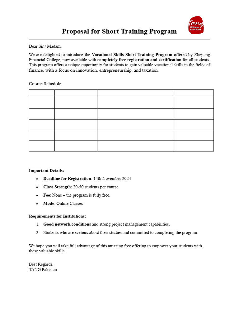Chines Proposal For Short Training Program (Finance) 13-11-2024 Re DR ...