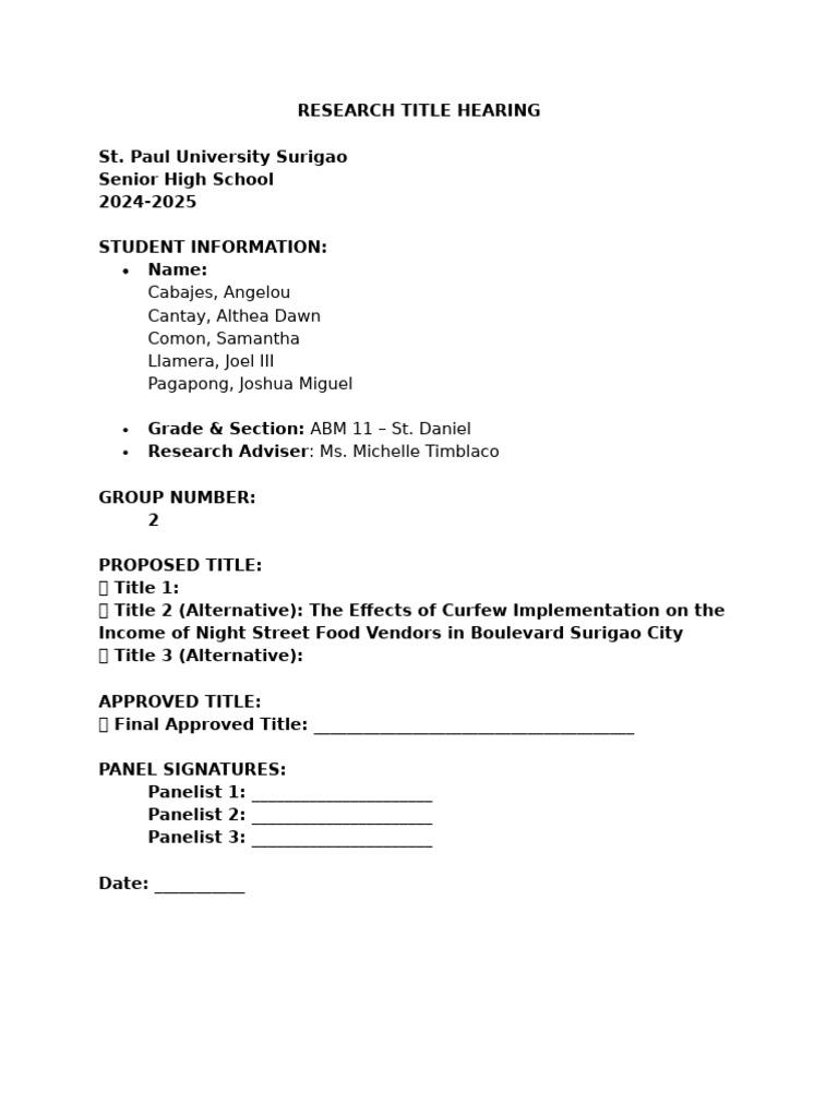 Research Title Hearing Guidelines | PDF