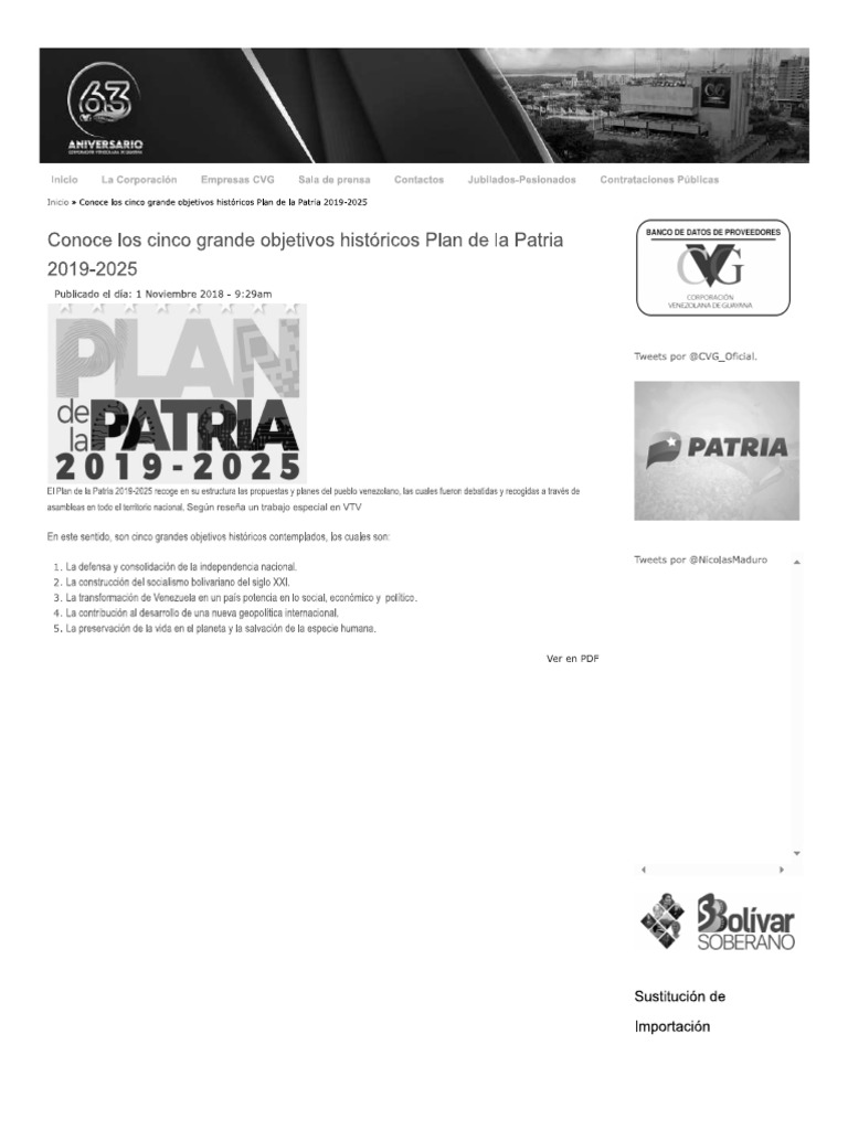 Plan de La Patria Objetivos Historicos | PDF