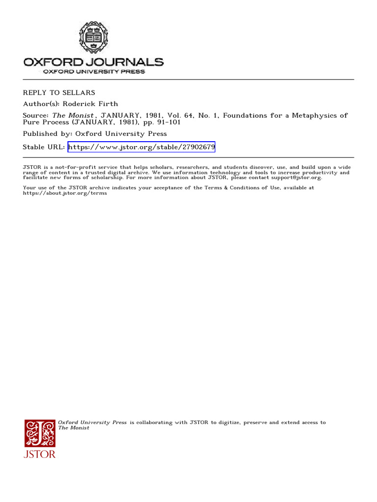 Firth 1981, Reply To Sellars | PDF | Experience | Concept