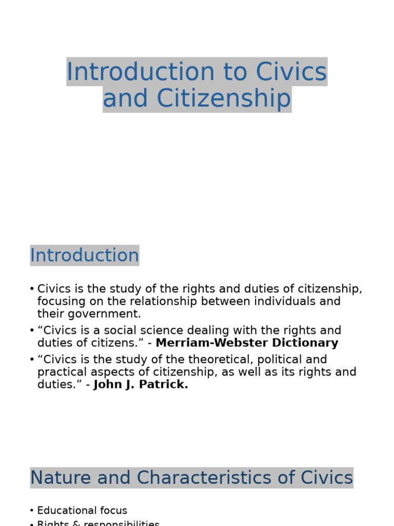 Introduction to Civics | PDF | Citizenship | Rights