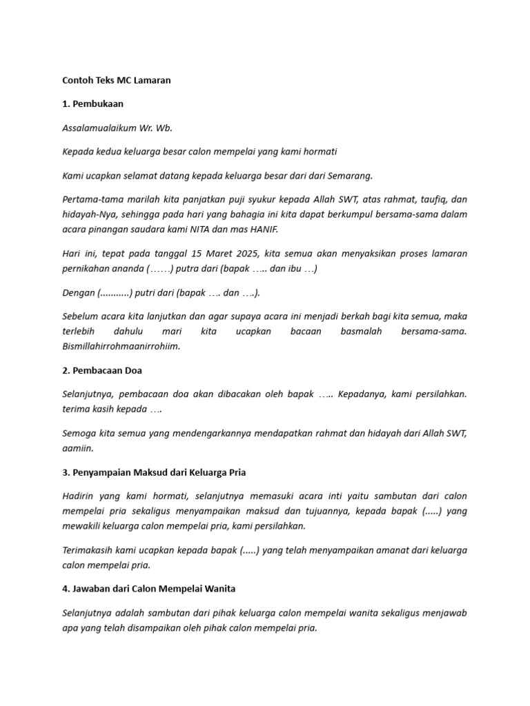Teks MC Lamaran Pernikahan Sederhana | PDF